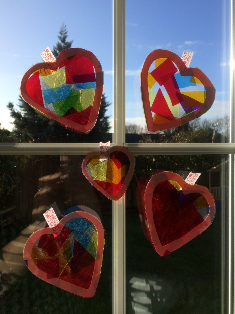 Valentine sun catchers - Treading on Lego